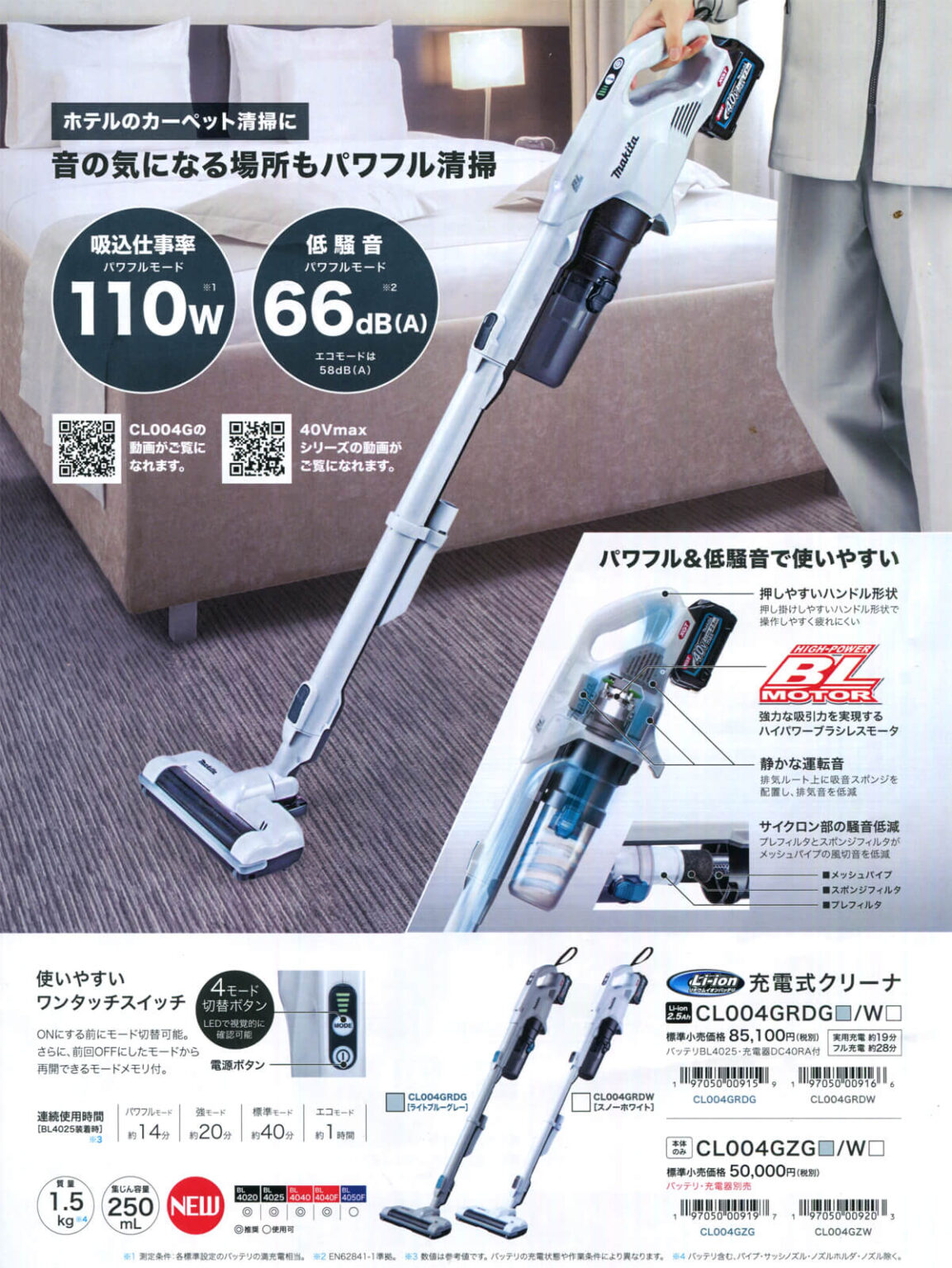 マキタ CL004G 電動回転ブラシ付き充電式クリーナーを【徹底解説】（モーターヘッドタイプ）